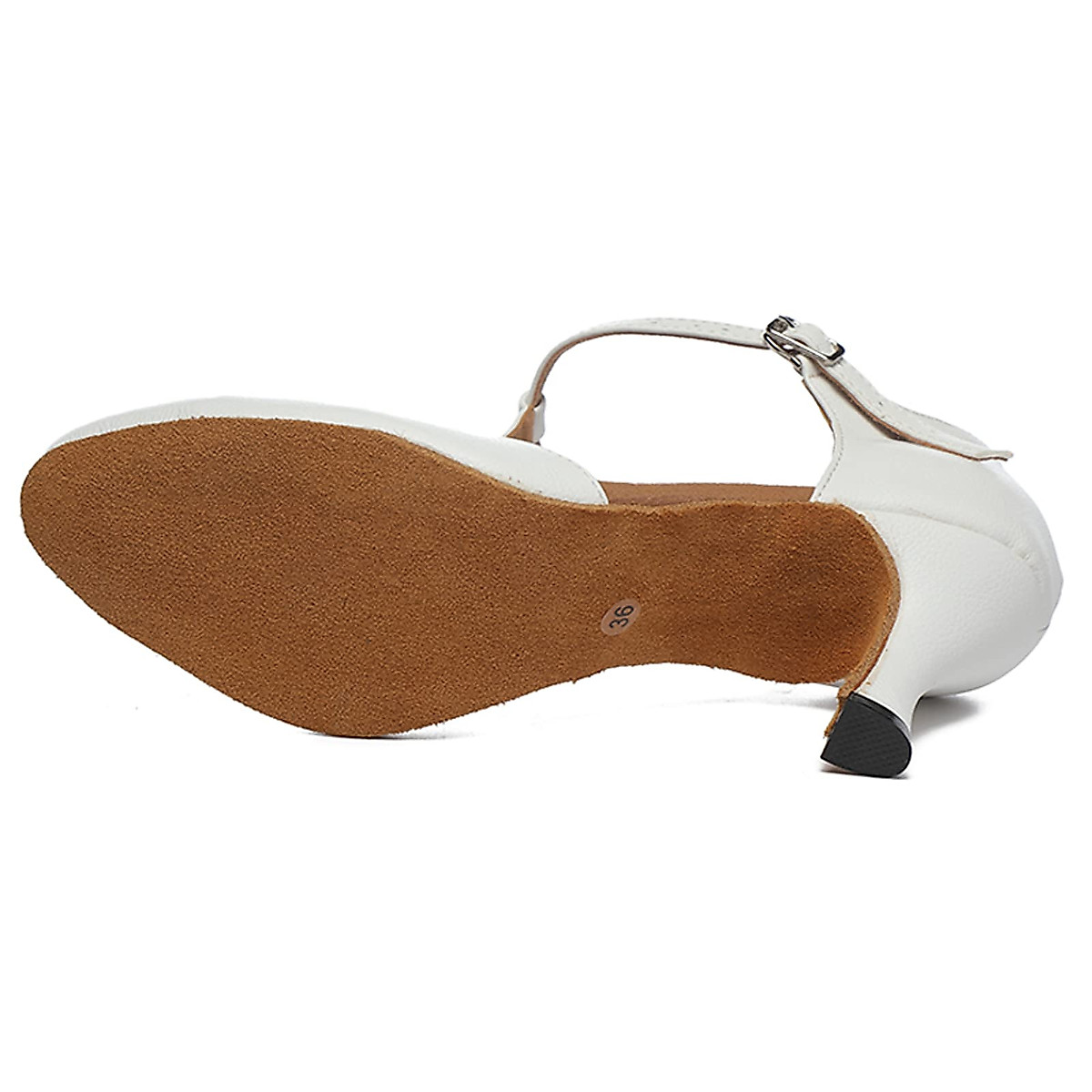Honeystore Women's T-strap Ballroom Solid Dance Shoes Latin White 9.5 B(M) US