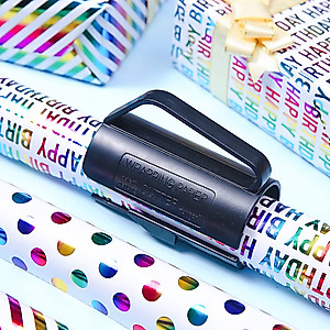 THMORT Colorful Foil Birthday Wrapping Paper Kit With Cutter for Kids & Adults, 17 x 120 Inch Mini Rolls With Rainbow Lettering