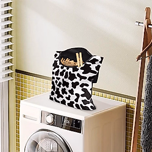 Bivxisrvo Cow Print Clothespin Bag with Hanging Hook Abrasion Resistant Clothes Pin Bag for Outside Clothespin Bag for Clothesline Outdoor for Hanging and Effortlessly Sliding on The Clothesline