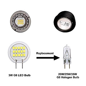 Makergroup 3W G8 LED Bulbs Dimmable 20W 25W 35W G8 T4 120V Halogen Replacement for Under Counter Lights, Under Cabinet Puck Lights Warm White 2700K 6-Pack