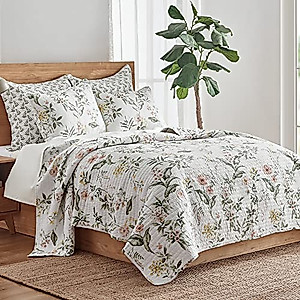 Levtex Home - Viviana Quilt Set - King Quilt + Two King Pillow Shams - Botanical Floral - Coral, Green, Yellow, Cream - Quilt (106x92in.) and Pillow Shams (36x20in.) - Reversible - Cotton