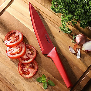 Zusisuy Red Professional Kitchen Knife Chef Set, Kitchen Knife Set Stainless Steel, Kitchen Knife Set Dishwasher Safe with Sheathes