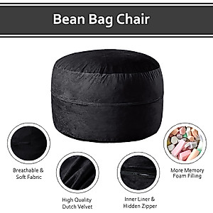 WhatsBedding Bean Bag Chairs for Adults Filled with Memory Foam, Large Bean Bag Sofa, Furniture Bag with Soft Dutch Velvet Cover,Black, 3 FT