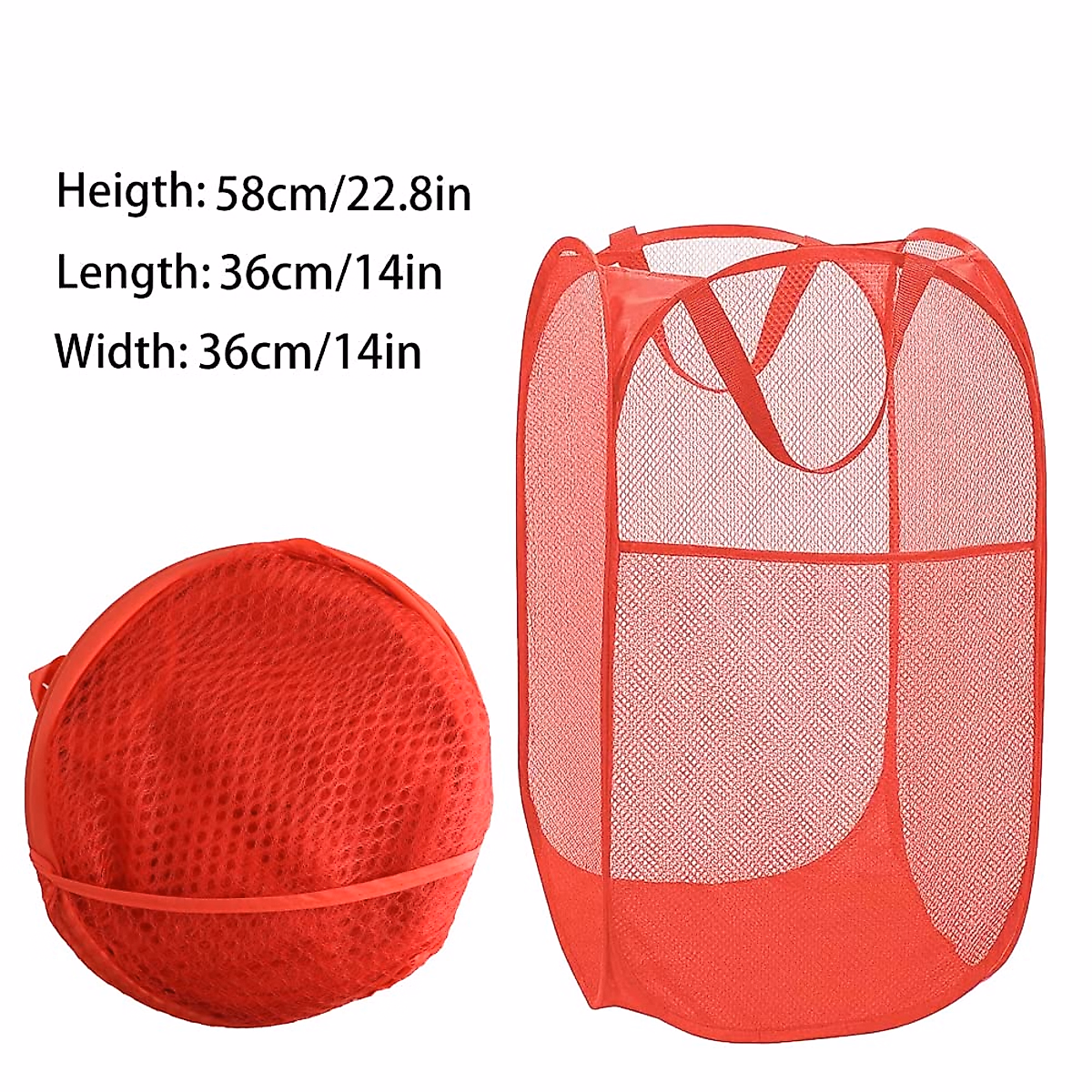 1 Pc Red Portable Popup Laundry Hamper, Foldable Pop-Up Mesh Hamper Dirty Clothes Basket with Carry Handles for Collapsible Clothes Baskets for Dorm, Bathroom & Travel - Small