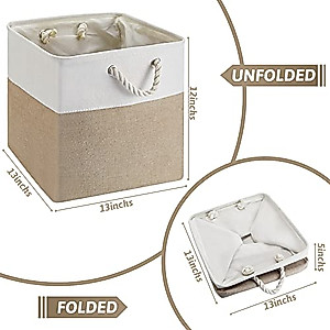 6 Pieces Cube Storage Bins Small Foldable Storage Cube Baskets with Sturdy Carry Handles Multipurpose Storage Cube Baskets Organizer Bin for Home, Office, Nursery (White, Light Brown, 13 x 13 Inch)