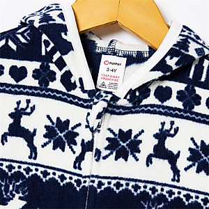 PATPAT Matching Christmas Pajamas for Family Vacation Cute Print One-Piece Navy Pajamas Hooded Sleepwear Reindeer snowflake Nightwear With hat Women L