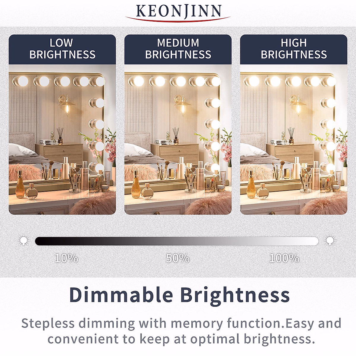 Keonjinn Gold Vanity Mirror with Lights, 15 Replaceable Bulbs Hollywood Makeup Mirror with 2 Replacement Bulbs, 3 Color Lights, Aluminum Metal Frame, USB Charging Port, 23" x 18" Large Lighted Mirror