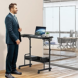 SHW Adjustable Standing Mobile Desk, Black