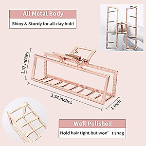 Metal Hair Clips for Women, 4pcs Square Claw Clips for Thick Hair, Large Hair Clips Rectangle Claw Clip, Banana Clips Hair Rose Gold Black Silver Gold Hair Clips 3.5 Inches