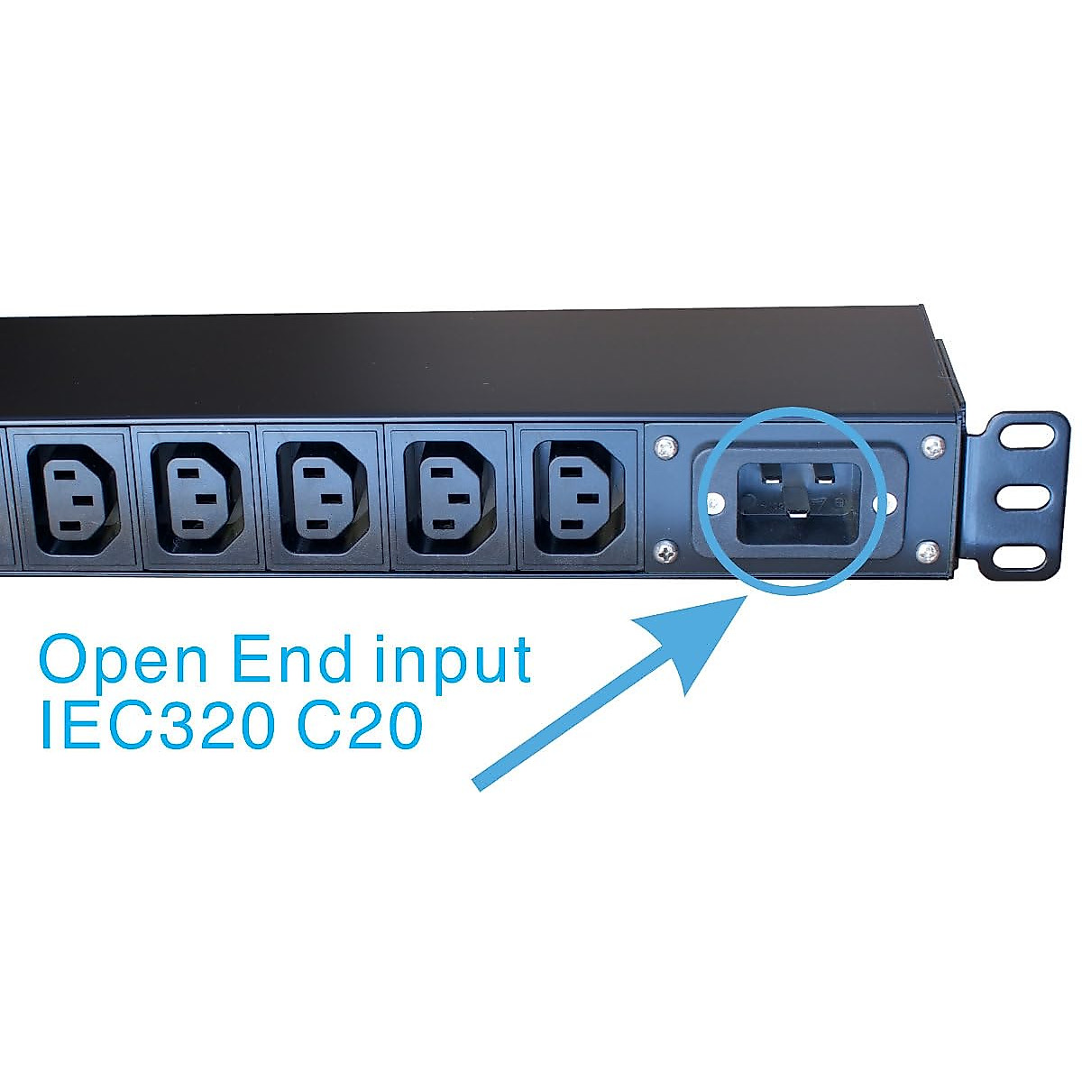 WatchfulEyE WTH-CS/PDU-C13-E (US121052E) Heavy Duty Metal 1U Rack Mount PDU, Inlet C20 20A 120/240V Open end (Without Extension Cord), Outlet C13 x10 Ports