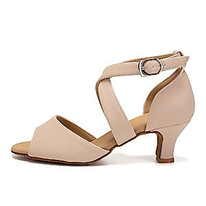 YKXLM Women's Ballroom Dance Shoes Latin Salsa Bachata Performance Dancing Shoes,095,Beige,8.5US