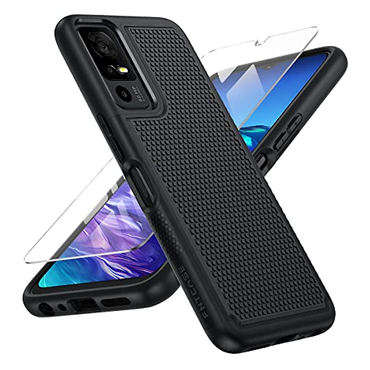 FNTCASE for TCL 40-XE 5G Case: Dual Layer Matte Textured Phone Case Shockproof Military Grade Protective | Shock & Drop Proof Heavy Duty Protection Rugged Mobile Cell Phone Case Cover - Black