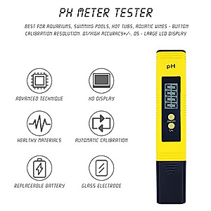 MEKBOK Hydroponics pH Meter Digital PH Test Pen 0.01 high-Precision Thermometer, Measuring Instrument and Thermometer, Suitable for hydroponics, Home Drinking and Aquarium