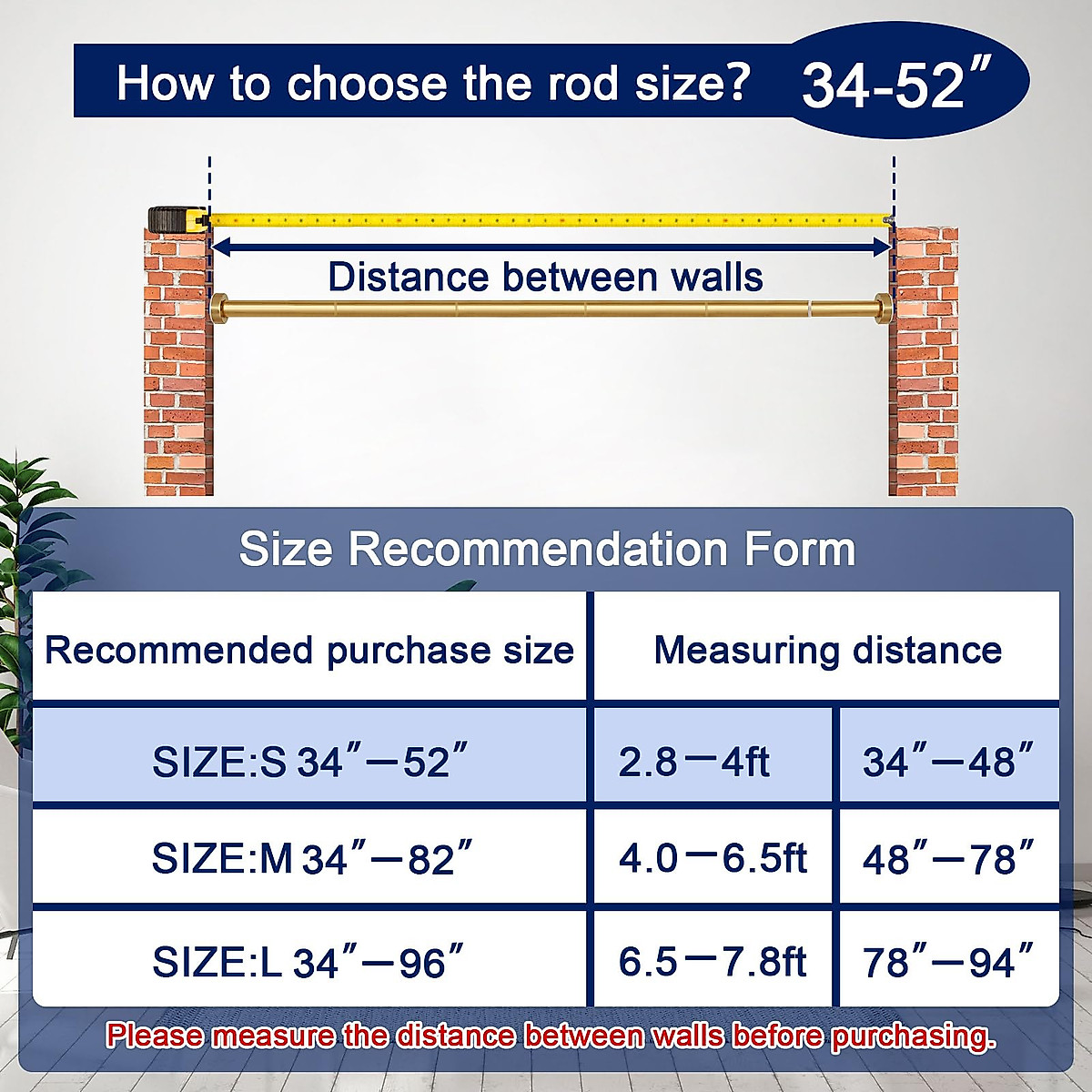 YNL Tension Shower Curtain Rod- No Drill, Never Rust, Non-Slip Spring Tension Rods for Bathroom, 45-80 inches, Stainless Steel, Brushed Gold