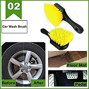 GreatCool 4Pcs Car Wash Brush Kit,Car Wash Mop Mitt with 44.5" Aluminum Long Handle,Car Wash Brush for Wheel Pedal and Floor Mat,Detailing Brush,Car Detailing Towel for Washing Automotive Truck RV