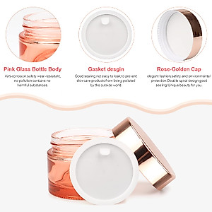 Furnido 4 Pack,1 oz/30ml Pink Glass Face Cream Jar Pot,Empty Thick Glass Cosmetic Cream Jar Container With Rose-Golden Cover,Inner Liners for Moisturizer,Eyeshadow,Makeup Emulsion