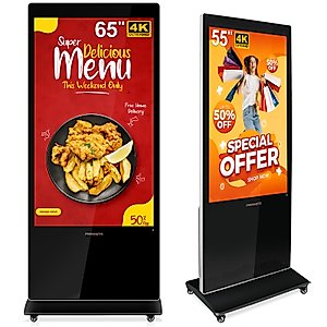 PWR4GTR 65 Inch Digital Signage Display and 55 Inch Touchscreen Kiosk Android 11.0 Commercial LCD Totem