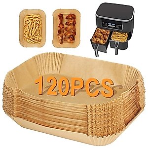 BYKITCHEN Air Fryer Liners for Ninja Dual Air Fryer, Set of 120, Rectangle Disposable Air Fryer Liners Compatible with Ninja DZ201/DZ401/DZ090, Instant Vortex and Other DualZone Airfryer