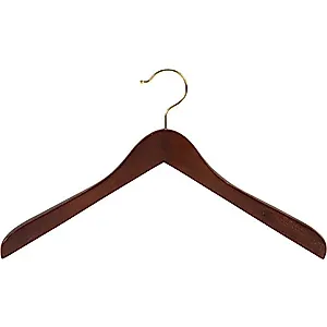 Concave Wooden Top Hanger with Walnut Finish, Thick Curved Coat Hangers with Brass Swivel Hook for Jackets or Fine Shirts (Set of 24) by The Great American Hanger Company