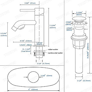 TRUSTMI Brass Bathroom Faucet with Pop Up Drain Assembly and 6-Inch 3 Hole Cover Deck Plate Single Lever Single Hole, Matte Black