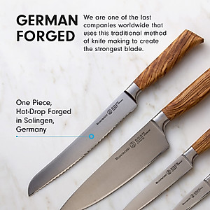 Messermeister Oliva Elite Gourmet Knife Set - Includes 8" Stealth Chef's Knife, 9" Bread Knife, 6" Utility Knife & 3.5" Paring Knife - Rust Resistant & Easy to Maintain