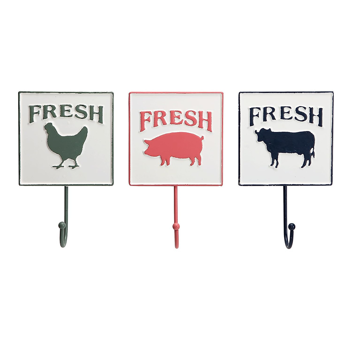 Set of 3 Farmhouse Decorative Wall Hooks, Livestock Cow Hen Pig Hanging Coat Hooks for Bathroom Entryway Bedroom Kitchen Wall Mounted Decor, Rustic Metal Utility Hooks for Hat Towel Bag Key Clothe