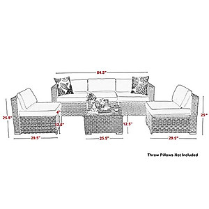 Sophia & William Patio Outdoor Furniture Wicker Sectional Sofa Set All-Weather Low Back Patio Conversation Set W/Tea Table and Washable Couch Cushions (6 Piece-Navy Blue)