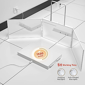 Essbhach 3 Way Mirror for Hair Cutting, 360 Barber Mirror for Women, Barber Supplies Shower 28 LED Mirror, Height Adjustable Hooks, White with LED