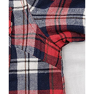 Lisskolo Womens Flannel Shirts Hoodie Fleece Jacket Long Sleeve Button Down Plaid Shirt Flannel with Pocket Red L