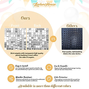 Silver Shimmer Backdrop Disco Backdrop Wedding Silver Shimmer Wall Backdrop Panels Christmas Glitter Wall Background for Bachelorette Party Bridal Shower Stage Panel(24 Packs)