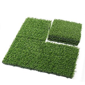 jltkj Artificial Grass Tiles, Turf Tiles Interlocking Fake Grass Self-draining Mat for Patio, Indoor and Outdoor Decor (6 Piece)