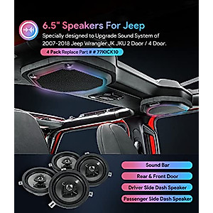 4 Pack for 2007-2018 Jeep Wrangler JK JKU, Replace for Kicker Speaker Upgrade, 77KICK10