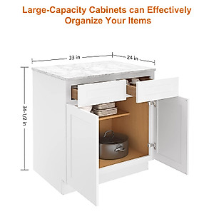 ROOMTEC Kitchen Base Cabinets, Sideboard Storage Cabinet, Entryway Cabinet with Soft Closing Doors 33" W X 24" D X 34-1/2"H