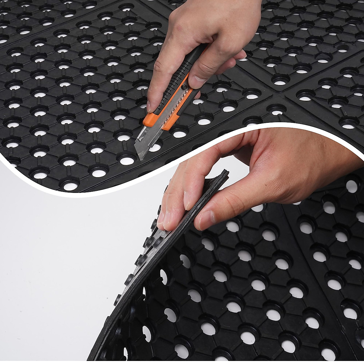 uyoyous Rubber Floor Mat with Drainage Holes 83"x35" Commercial Grade Grease Resistant Anti-Fatigue Rubber Floor Mat with Non-Slip Backing Heavy Duty Floor Mat for Industrial Kitchen