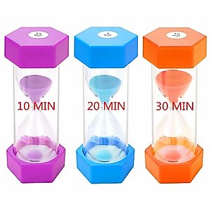Large Sand Timer, 10/20/30 Minutes Hourglass, Sandglass Timers, Colorful Sand Clock 10/20/30 Min, Cute Blue Sand Timer for Kids, Classroom, Kitchen, Game, Home Decor and Teeth Brushing Timer(Set of 3)