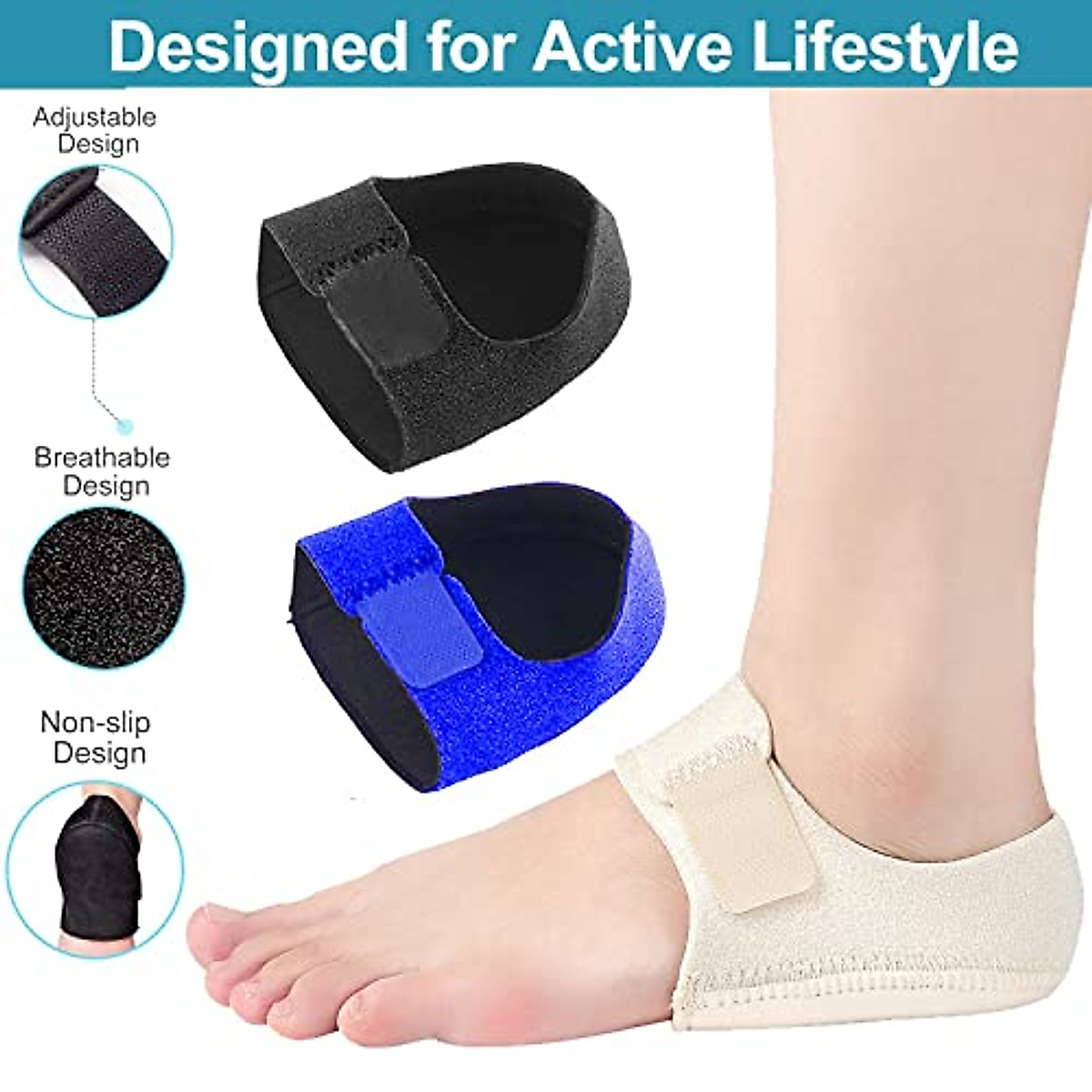 Plantar Fasciitis Heel Cups for Heel Pain 【Updated Version】 Heel Protectors Heel Sleeves Pads, Heel Support for Heel Pain, Heel Spur, Cracked Heels for Women and Men (Beige, M 8.5-12 / W 10-13)