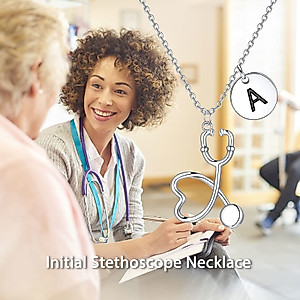 Nurse Gifts for Women, S925 Sterling Silver Initial Stethoscope Necklace for Nurse Medical Assistant RN Gifts for Nurses Week Gifts Nurse Graduation Gift for Medical Students Necklaces for Doctor (M)