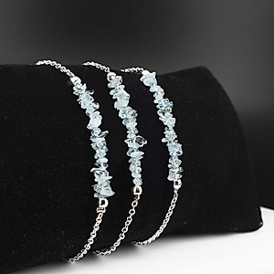Gempires Natural Aquamarine Chips Bar Bracelet, March Birthstone, Energy Healing Crystals, Gift for Her, Gemstone Jewelry 8 inch (Aquamarine)