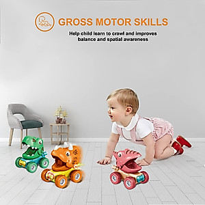 Dinosaur Cars Toys - 3Pcs Dinosaur Monster Trucks Car Toy with Light and Music, Dinosaur Toys for 18 Months+ Year Old Boy