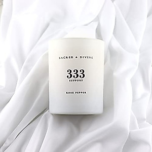 Sacred + Divine 333 "Support Scented Intention Candle, Rose Pepper, Angel Number Manifestation Candle, Soy Coconut Aromatherapy Candle with 80 Hour Burn Time