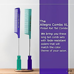 Allegro Combs XL Pintail Rat Tail Combs Parting Combs Metal Tail Foiling Combs Pin Combs 2 Pc. (PURPLE & MINT)
