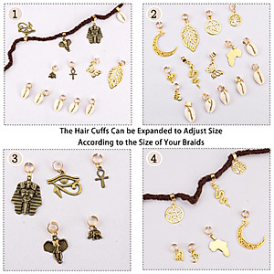 Messen 20 PCS Locs Hair Jewelry Braids Hair Clips Adjustable Hair Cuffs 15 Styles Vintage African Pendant Hair Charms Butterfly Shell DIY Locs Hair Accessories (Bronze and Gold)