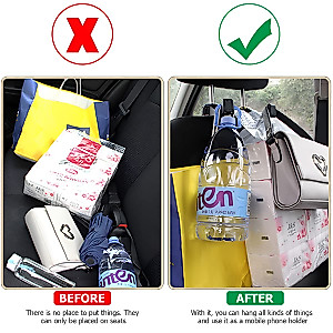 AICEL 2PCS Car Headrest Phone Mount, Backseat Magnetic Phone Holder, Rear Car seat Headrest Storage Hook, Auto Hooks Hanger with Lock and Phone Bracket for Hanging Bag Grocery (Silver/Hold)