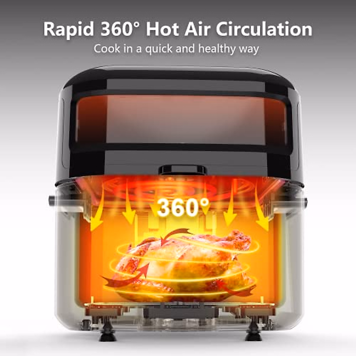 WETIE Air Fryer, 7 QT Airfryer Oilless Cooker, 1400W Hot Air Fryers with Visible Window, Non-stick Basket, Temperature & Time Knob, Suitable for Families of 4 to 8, Black