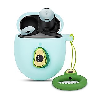 Newseego for Google Pixel Buds Pro(2022) Case, Cute 3D Funny Protective Cover Soft Silicone Cartoon Anti-Lost Shockproof Case with Ring Buckle Keychain Design-Avocado