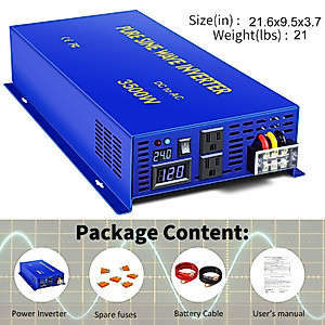 XYZ INVT 3500W Pure Sine Wave Inverter 24V DC to 110V 120V AC Surge 7000 Watt Power Inverter 100ft Wireless Remote Control for Solar System, Off Grid, RV.(3500W/24V)