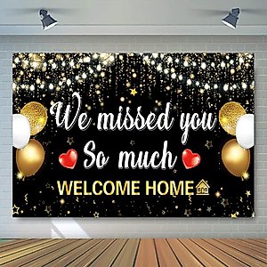 LOONELO Welcome Home Backdrop Banner Decorations with 70.8"X43.3"，We Missed You So Much Backdrop Photo Booth Props, Welcome Home Sign for Graduation Retirement Military Army Homecoming Decorations