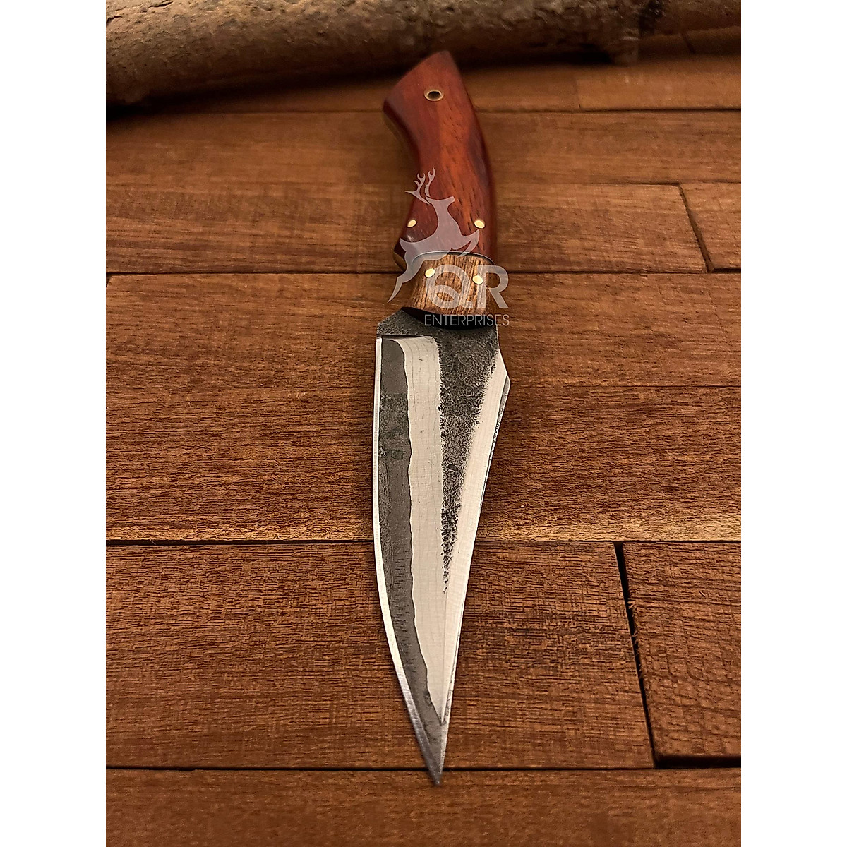 Classic Blades San Mai Damascus Steel Handmade Hunting knife, Bushcraft knife, Fixed blade knife, Outdoor Full Tang Forged knife, Camping knife Wooden Handle With Leather Sheath