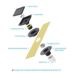 SISEHO 6 Inch Shower Drain Brushed Gold With Adjustable Shower Drain Base Flange SUS304 Stainless Steel Floor Drain Cover Removable Mesh Grille