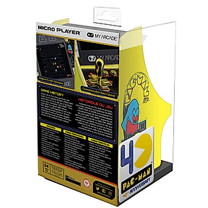 My Arcade Pac-Man 40th Anniversary Micro Player, Fully Playable, 6.75 Inch Collectible, Full Color, Gold Plated, Battery or Micro USB Powered (DGUNL-3290), yellow